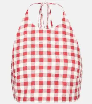 Asceno Marseille Gingham Linen Crop Top