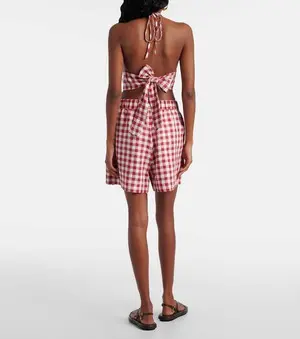 Asceno Marseille Gingham Linen Crop Top
