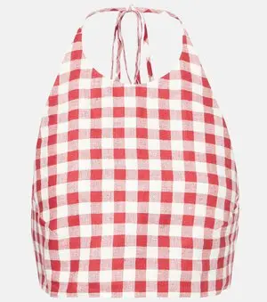 Asceno Marseille Gingham Linen Crop Top - Red