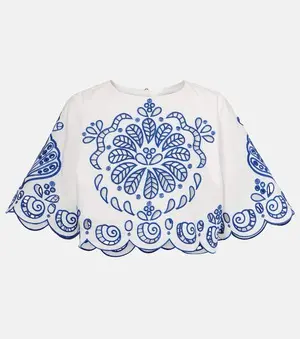 Farm Rio Embroidered Crop Top - White