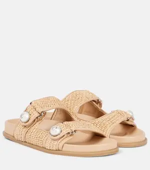 JIMMY CHOO Fayence Raffia Sandals - Neutrals