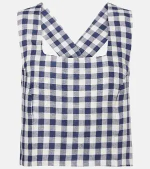 Asceno Cozumel Gingham Linen Crop Top