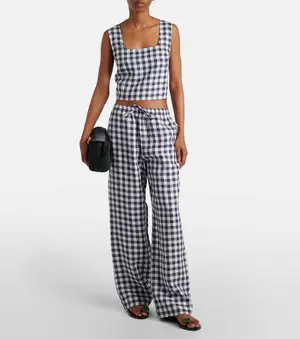 Asceno Cozumel Gingham Linen Crop Top