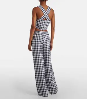 Asceno Cozumel Gingham Linen Crop Top