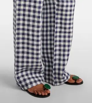Asceno Aurelia Gingham Linen Wide-leg Pants - Blue