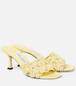 JIMMY CHOO Chara 70 Woven Raffia Mules - Yellow