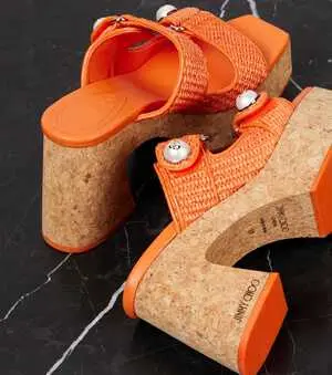 JIMMY CHOO Fayence 95 Raffia Platform Mules