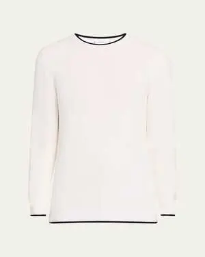 Bergdorf Goodman Tipped Silk-cotton Rib Sweater
