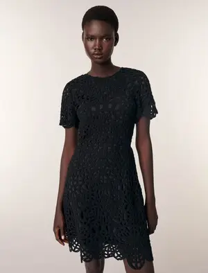Maje Crochet Mini Dress With Cut-outs And Halterneck - Black
