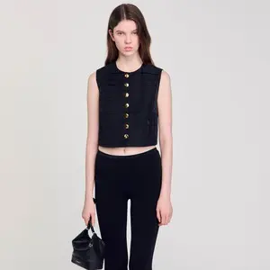 Sandro Pleated Crop Top - Black