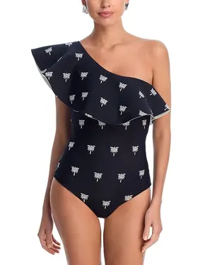 Juan De Dios Embroidered One-piece Swimsuit - Black/ivory Polka Palms