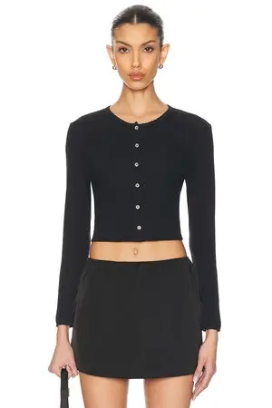 LESET Pointelle Crop Cardigan - Black
