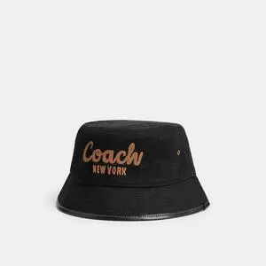 COACH Script Embroidered Denim Bucket Hat - Black