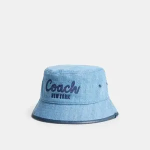 COACH Script Embroidered Denim Bucket Hat - Indigo