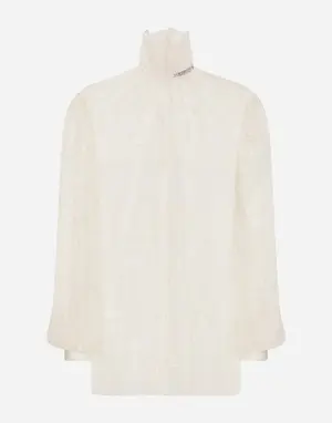 Dolce & Gabbana Floral Lace Turtle-neck Blouse With Dg Logo