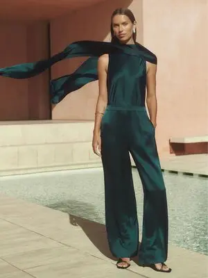 REISS Satin Cape-sash Jumpsuit - Teal Green