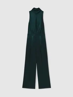 REISS Satin Cape-sash Jumpsuit - Teal Green