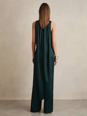REISS Satin Cape-sash Jumpsuit - Teal Green