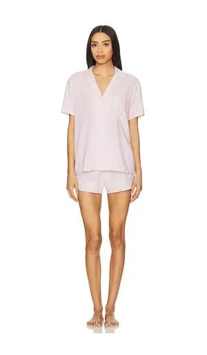 Eberjey Nautico Shortie Pj Set In Rose - Pale Mauve & White