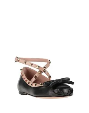 Valentino Garavani Leather Ballet Flats With Bow And Stud Detailing - Black