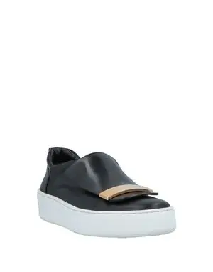 SERGIO ROSSI Leather Sneakers With Appliqués - Black