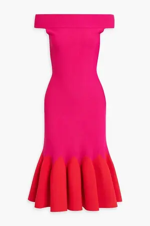 Alexander McQueen Off-the-shoulder Pointelle-knit Midi Dress