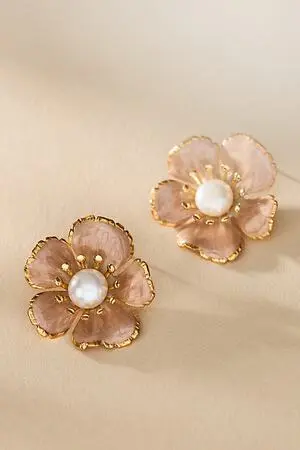 THE PINK REEF Handpainted Floral Earrings - Pink