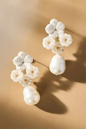 THE PINK REEF Floral Cluster Mother-of-Pearl Drop Earrings White