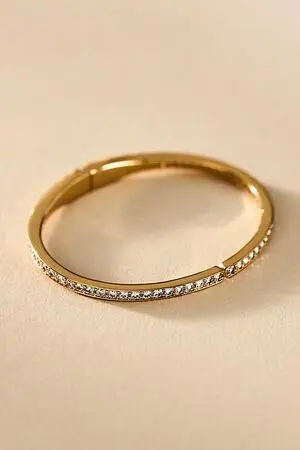 Nadri Half Pavé Crystal Hinged Oval Bangle Bracelet - Gold