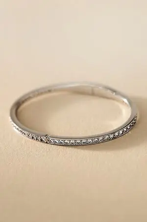 Nadri Half Pavé Crystal Hinged Oval Bangle Bracelet - Silver