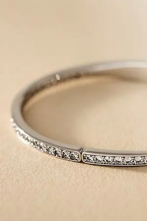 Nadri Half Pavé Crystal Hinged Oval Bangle Bracelet - Silver