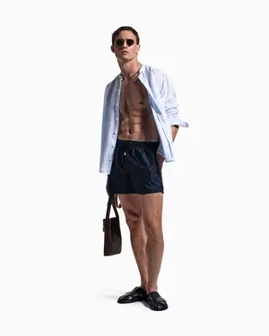 Giorgio Armani Monogram Swim Trunks - Blue