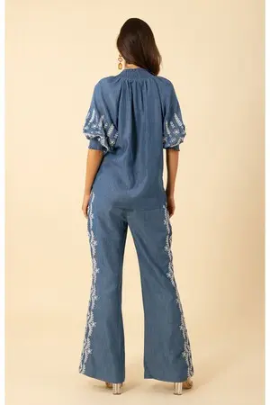 Hale Bob Fallon Embroidered Chambray Top