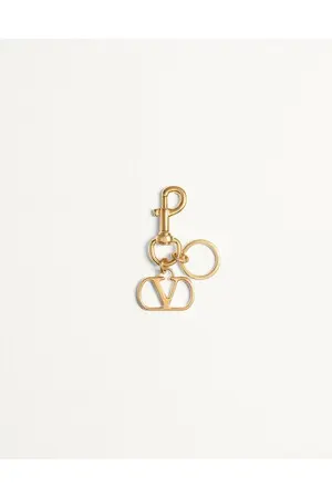 Valentino Garavani Vlogo Signature Metal Bag Charm With Key Ring - Natural