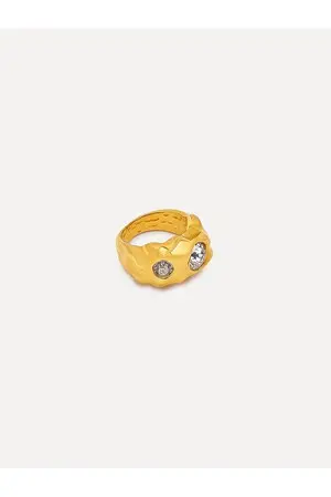 Oscar De La Renta Textured Metal Crystal Ring