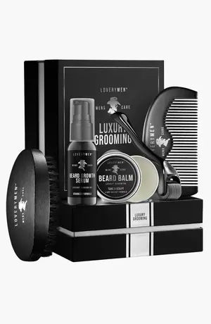 LOVERY 5 Piece Beard Growth Kit With Growth Serum, Balm, Derma Roller, Comb - None