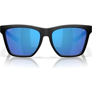COSTA DEL MAR 57mm Polarized Mirrored Rectangular Sunglasses - Matte Black/ Blue Mirror 580g