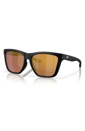COSTA DEL MAR 57mm Polarized Mirrored Rectangular Sunglasses - Matte Black/ Gold Mirror 580g