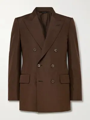 TOM FORD Dyllan Double-breasted Silk Suit Jacket - Brown