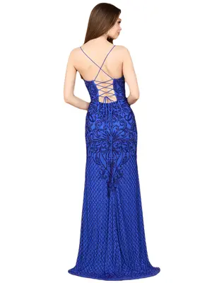LARA NEW YORK Lace Up Open Back Beaded Dress - Blue