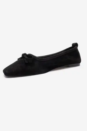 FOREVER & ALWAYS SHOES Sosa Leather Ballet Flat - Black Suede