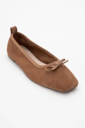 FOREVER & ALWAYS SHOES Sosa Leather Ballet Flat - Cognac Suede