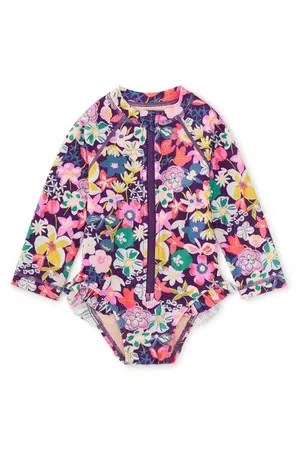 TEA COLLECTION Tropical Print Rash Guard Baby Swimsuit - Caribbean Wildflowers