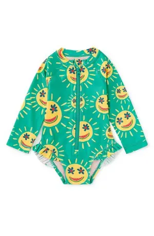 TEA COLLECTION Tropical Print Rash Guard Baby Swimsuit - Smiley Sun