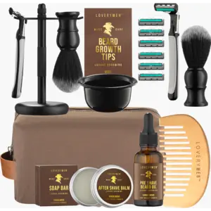 LOVERY Ultimate Beard Shaving Kit Wrapped In A Luxury Leather Bag - None