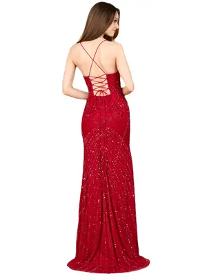 LARA NEW YORK Lace Up Beaded Dress - Red