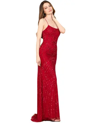LARA NEW YORK Lace Up Beaded Dress - Red