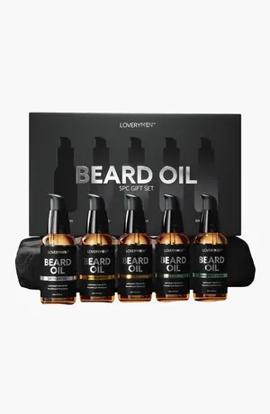 LOVERY Premium 5 Piece Beard Oil Set Set With Argan And Jojoba Oil - None