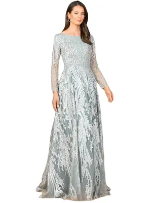 LARA NEW YORK Embellished Lace Gown - Slate