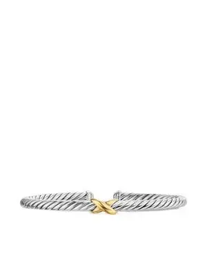 David Yurman 14k Yellow Gold And Sterling Cable Flex Bangle - Silver